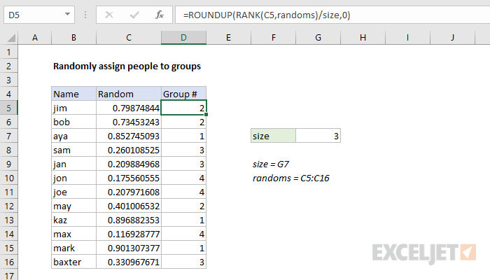 Randomly Assign People To Groups Excel Formula Exceljet